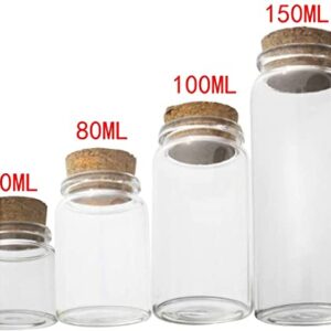 ELYSAID 2pcs Empty Clear Glass Bottles Vials with Cork Stopper Storage Jars 47mm Bottle Diameter (47x120x33mm 150ml)