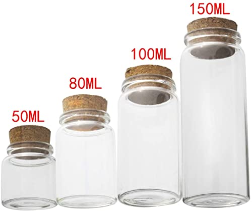 ELYSAID 2pcs Empty Clear Glass Bottles Vials with Cork Stopper Storage Jars 47mm Bottle Diameter (47x120x33mm 150ml)