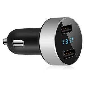 lihan dual usb car charger,4.8a output,cigarette lighter voltage meter compatible with apple iphone,ipad,samsung galaxy,lg,google nexus,usb charging devices,silver