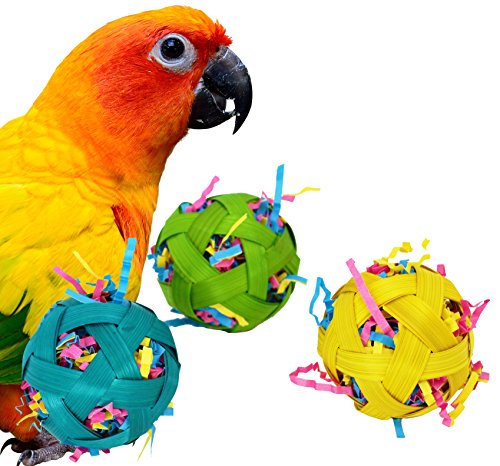 Bonka Bird Toys 1237 Three Natural Stuffed Bamboo Two Inch Balls Foot Talon Craft Part Bird Toys Conures Cockatiels Parakeets and Other Similar Birds