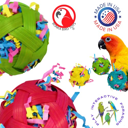 Bonka Bird Toys 1237 Three Natural Stuffed Bamboo Two Inch Balls Foot Talon Craft Part Bird Toys Conures Cockatiels Parakeets and Other Similar Birds