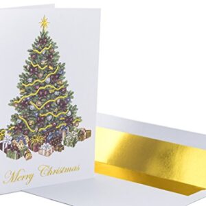 Premium Christmas Cards - 20 Pack - Traditional Christmas Tree with Gold Embossed Foil and Linen Texture - 20 Heavyweight Holiday Cards and Gold Foil Lined Envelopes