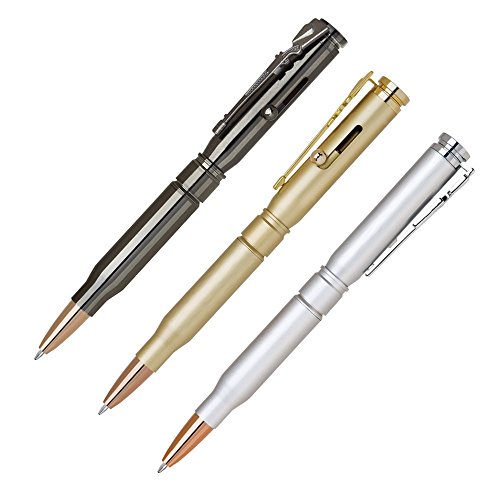 X2 Depot Brass Bullet Shaped Ballpoint Pen with Rifle Design Clip, Gun Metal