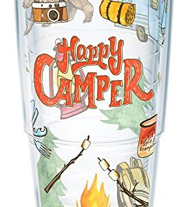 Tervis Happy Camper Tumbler with Wrap and Brown Lid 24oz, Clear