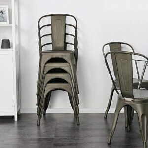 Topeakmart Classic Iron Metal Dinning Chairs Indoor-Outdoor Use Chic Dining Bistro Cafe Side Barstool Bar Chair Coffee Chair Gun Metal Set of 4