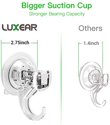 LUXEAR Suction Cup Hooks - 6 Pack Suction Hooks Reusable Powerful Waterproof Shower Hooks - Heavy Duty Vacuum Suction Hanger for Shower, Window, Towel, Loofah, Glass Door