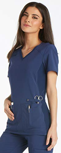 Iflex Scrubs for Women V-Neck Top with Stretchy Knit Side Panels CK605, M, Navy