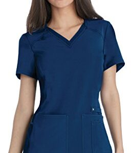 Iflex Scrubs for Women V-Neck Top with Stretchy Knit Side Panels CK605, M, Navy