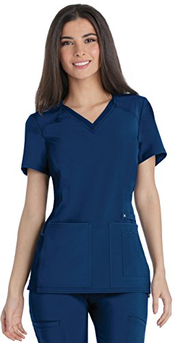 Iflex Scrubs for Women V-Neck Top with Stretchy Knit Side Panels CK605, M, Navy