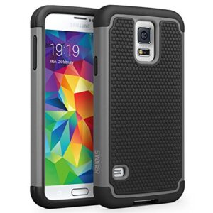 galaxy s5 case, syoner [shockproof] hybrid rubber dual layer armor defender protective case cover for samsung galaxy s5 s v i9600 [gray/black]