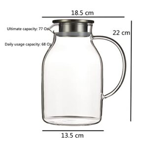 Karafu Glass Pitcher with Lid, 68Oz Heat Resistant Water Jug for Hot/Cold Water, Ice tea and Juice Beverage Clear