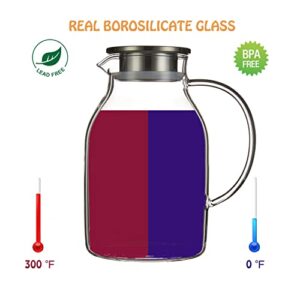 Karafu Glass Pitcher with Lid, 68Oz Heat Resistant Water Jug for Hot/Cold Water, Ice tea and Juice Beverage Clear