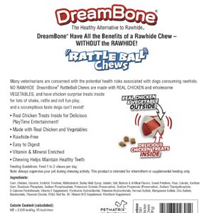 DreamBone RattleBall Chews, Rawhide Free Dog Chews Made with Real Chicken, Beef & Pork, 18 Count