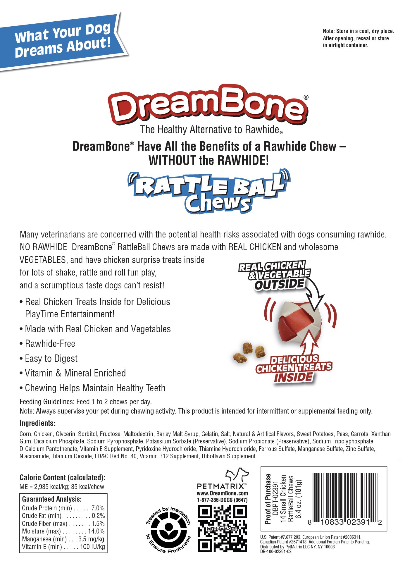 DreamBone RattleBall Chews, Rawhide Free Dog Chews Made with Real Chicken, Beef & Pork, 18 Count