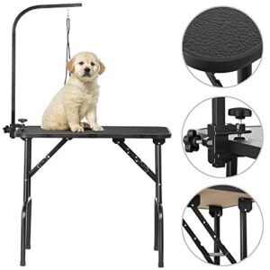 Yaheetech 32-inch Foldable Pet Dog Grooming Table with Adjustable Height Arm Drying Table for Home w/Noose for Small Dogs Cats Non-Slip Maximum Capacity Up to 220lbs Black