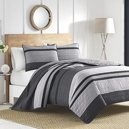 Nautica Home | Vessey Collection | 100% Cotton Reversible and Light-Weight Quilt Bedspread, Pre-Washed For Extra Comfort, Easy Care Machine Washable, Queen, Grey