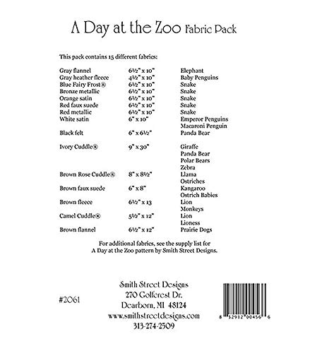 Smith Street Designs A Day at The Zoo Fabric Pack Pattern