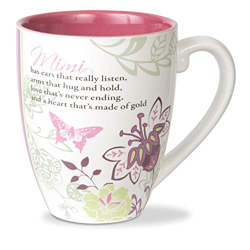 Pavilion Gift Company Mark My Words Mimi Floral Butterfly Grandma Coffee Tea Mug, Large, Pink, 20 ounces