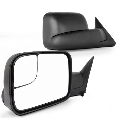 SCITOO Towing Mirrors Pair Set Manual Black Side View Mirrors fit 94-01 for Dodge for Ram 1500 94-02 for Ram 2500 3500 Manual Control Feature w/Support Brackets