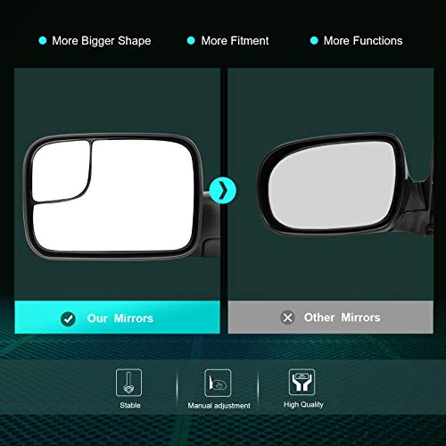 SCITOO Towing Mirrors Pair Set Manual Black Side View Mirrors fit 94-01 for Dodge for Ram 1500 94-02 for Ram 2500 3500 Manual Control Feature w/Support Brackets