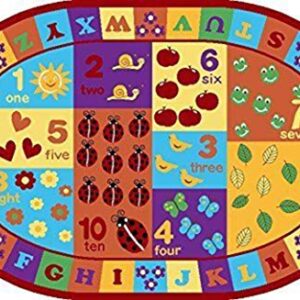 Furnish my Place 740 ABC with Numbers ABC Area Rug for Kids, Educational Alphabet Letter & Numbers, Multicolor (6'6"x9'2" Oval)