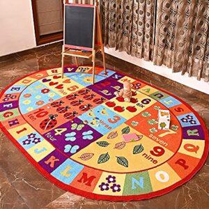 Furnish my Place 740 ABC with Numbers ABC Area Rug for Kids, Educational Alphabet Letter & Numbers, Multicolor (6'6"x9'2" Oval)