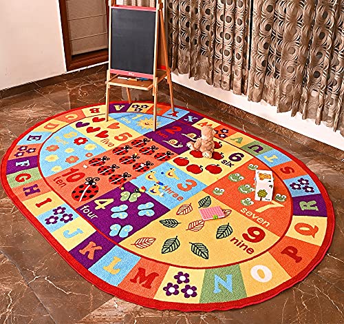 Furnish my Place 740 ABC with Numbers ABC Area Rug for Kids, Educational Alphabet Letter & Numbers, Multicolor (6'6"x9'2" Oval)