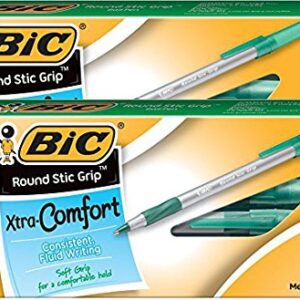 BIC Round Stic Grip Xtra Comfort Ball Pen Medium Pt 1.2mm Green 2DOZEN GSMG11GN