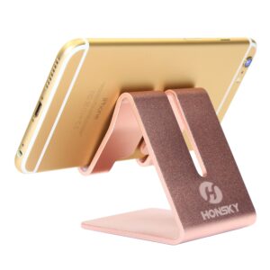 honsky solid portable universal aluminum desktop desk stand hands free mobile smart cell phone holder tablet display stand, rose gold