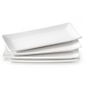 lifver serving platter, white rectangle serving plate, 10 inches christmas sushi plate, ceramic long serving tray for dinner, parties, dessert, appetizer, dishwasher microwave safe, set of 4