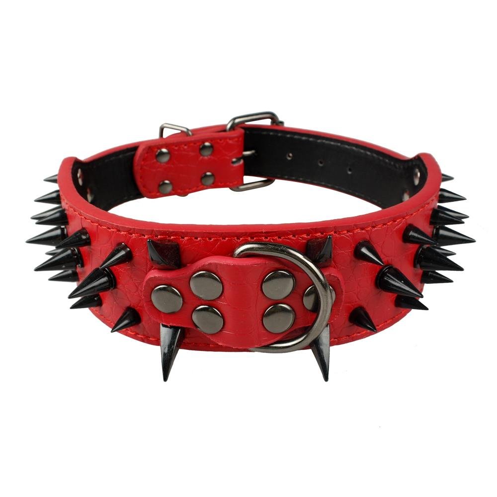 Benala Pet Dog Collar Adjustable Harness Spiked Studded Faux Leather Punk Rivet Dog Collar Pu Sharp Spikes Dog Supplies,Red,M