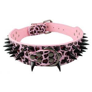 benala pet dog collar adjustable harness spiked studded faux leather punk rivet dog collar pu sharp spikes dog supplies,leopard,s