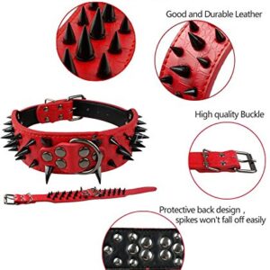 Benala Pet Dog Collar Adjustable Harness Spiked Studded Faux Leather Punk Rivet Dog Collar Pu Sharp Spikes Dog Supplies,Red,M