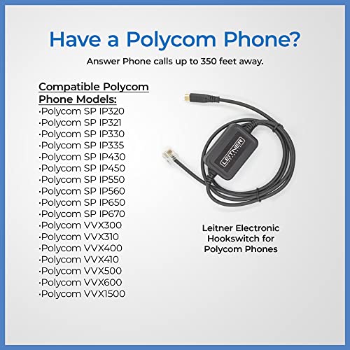 Leitner Electronic Hookswitch for Polycom Phones – Compatible with All Leitner Wireless Office Headsets