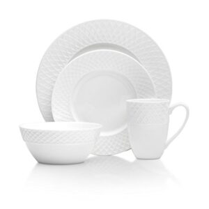 Mikasa Trellis 16 Piece Dinnerware Set, Service for 4, White