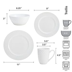 Mikasa Trellis 16 Piece Dinnerware Set, Service for 4, White