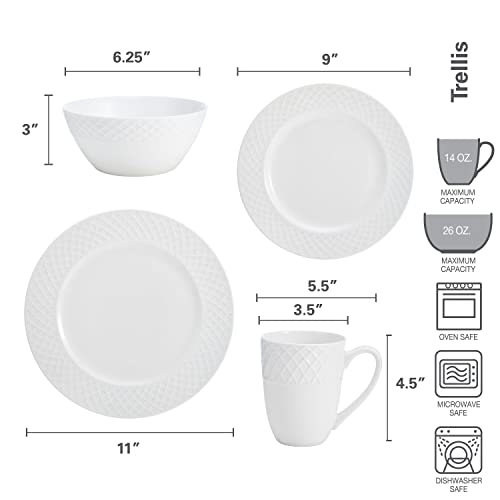 Mikasa Trellis 16 Piece Dinnerware Set, Service for 4, White