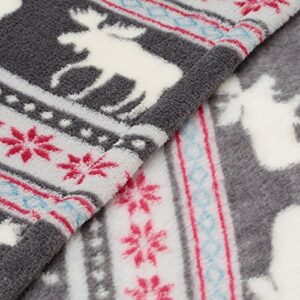 Baby Blanket Throw with Xmas Moose Poinsettias Pattern Grey Background Soft Light Weight Coral Fleece 250GSM 50 x 60