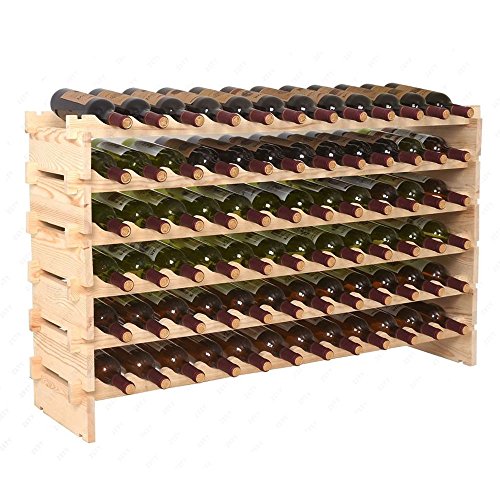 ZENY 72 Bottles Stackable Modular Wine Rack, Freestanding Wine Bottle Holder 6-Tier Wine Holder Display Shelves for Kitchen, Cellar or Basement, Thick Wood Wobble-Free