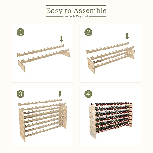 ZENY 72 Bottles Stackable Modular Wine Rack, Freestanding Wine Bottle Holder 6-Tier Wine Holder Display Shelves for Kitchen, Cellar or Basement, Thick Wood Wobble-Free