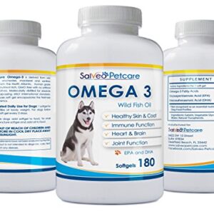 Omega 3 Fish Oil for Dogs - Natural Pet Supplement for Shiny Coat - Wild Caught More EPA & DHA Than Salmon Oil - 180 Capsules No Fishy Smell or Mess - Ideal for Medium Large Dogs