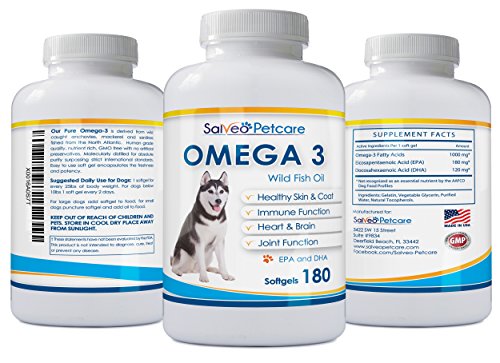 Omega 3 Fish Oil for Dogs - Natural Pet Supplement for Shiny Coat - Wild Caught More EPA & DHA Than Salmon Oil - 180 Capsules No Fishy Smell or Mess - Ideal for Medium Large Dogs