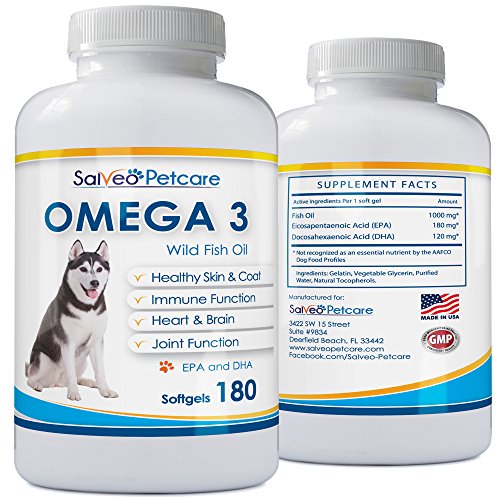 Omega 3 Fish Oil for Dogs - Natural Pet Supplement for Shiny Coat - Wild Caught More EPA & DHA Than Salmon Oil - 180 Capsules No Fishy Smell or Mess - Ideal for Medium Large Dogs