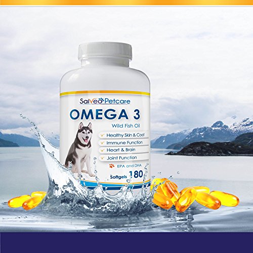 Omega 3 Fish Oil for Dogs - Natural Pet Supplement for Shiny Coat - Wild Caught More EPA & DHA Than Salmon Oil - 180 Capsules No Fishy Smell or Mess - Ideal for Medium Large Dogs