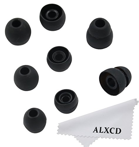 ALXCD Eartip for LG HBS Series Wireless Earphone, SML & Double Flange Silicone Replacement Earbud Gel Tip, Fit for LG HBS-750 770 800 810 900 910 Tone Pro Ultra Plus Infinim [4 Pair] (Black)