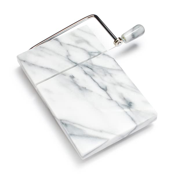 Sur La Table 5"x 8" Marble Cheese Board and Slicer, Comes with 2 Replacement Wires, Gray