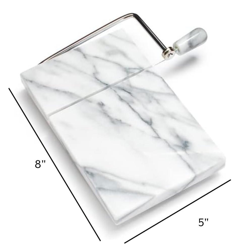 Sur La Table 5"x 8" Marble Cheese Board and Slicer, Comes with 2 Replacement Wires, Gray