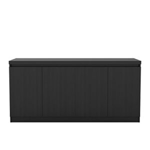 manhattan comfort viennese collection 6 shelf gloss finished long buffet cabinet/dining console with 4 doors, 62.99" inches, black matte