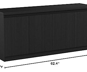 Manhattan Comfort Viennese Collection 6 Shelf Gloss Finished Long Buffet Cabinet/Dining Console with 4 Doors, 62.99" Inches, Black Matte