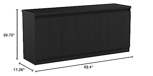 Manhattan Comfort Viennese Collection 6 Shelf Gloss Finished Long Buffet Cabinet/Dining Console with 4 Doors, 62.99" Inches, Black Matte